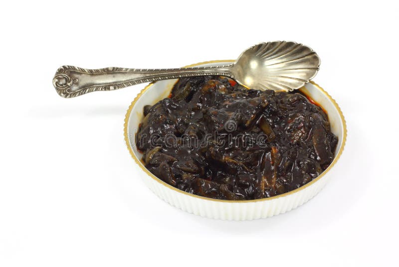 Cuttlefish in Ink in Bowl with Spoon Stock Image - Image of chunks ...