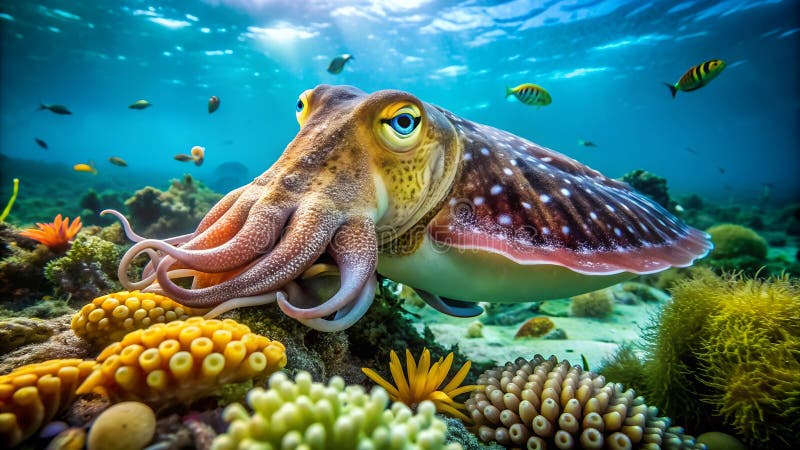 Cuttlefish Octopus Rests Farm Stock Illustration - Illustration of ...