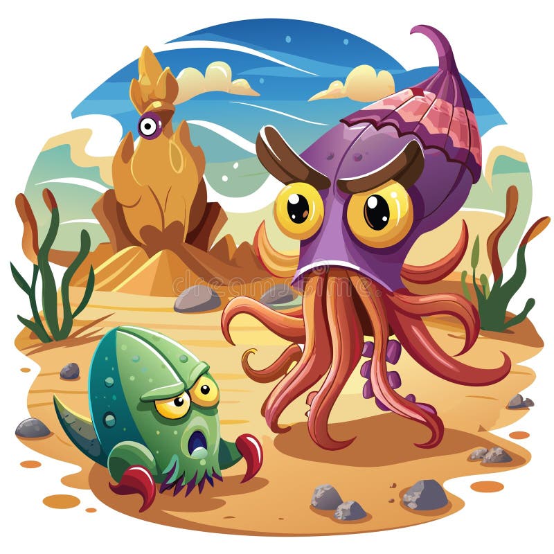 Cuttlefish Octopus Supportive Angry Desert Vector Stock Illustration ...
