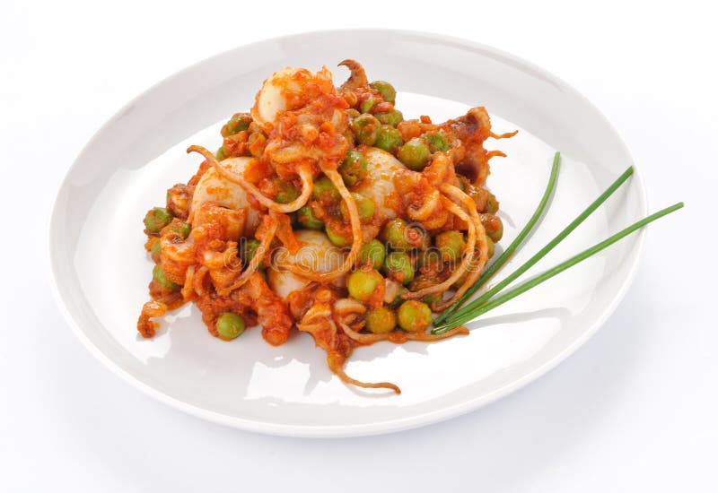 Cuttlefish with Peas and Chive Stock Photo - Image of shellfish, dinner ...