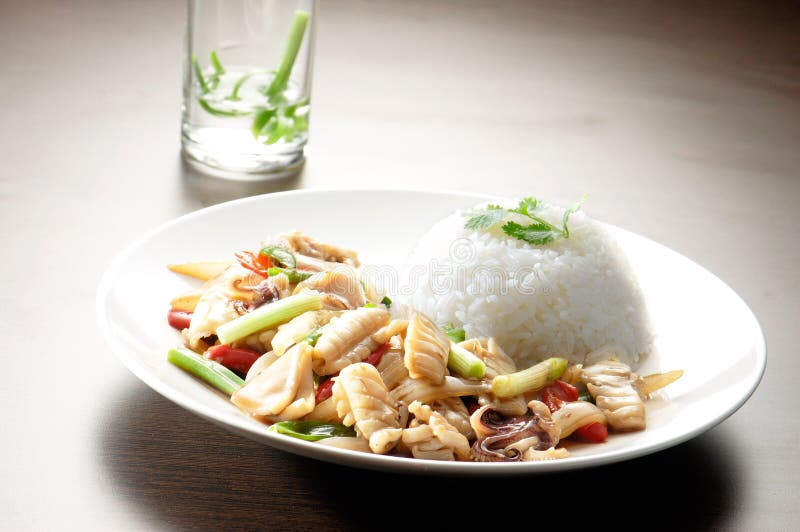 Cuttlefish with Plain rice stock image. Image of calamari - 24288335