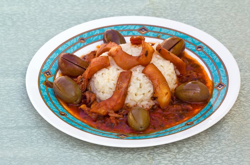 Cuttlefish with Rice and Olives Stock Photo - Image of restaurant ...
