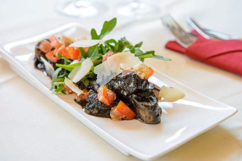 Cuttlefish Salad with Green Vegetable Stock Photo - Image of black ...
