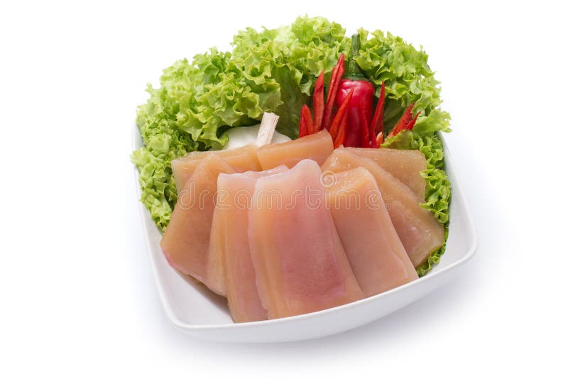 Cuttlefish Slices with Herbs and Chili on White Bowl Stock Photo ...