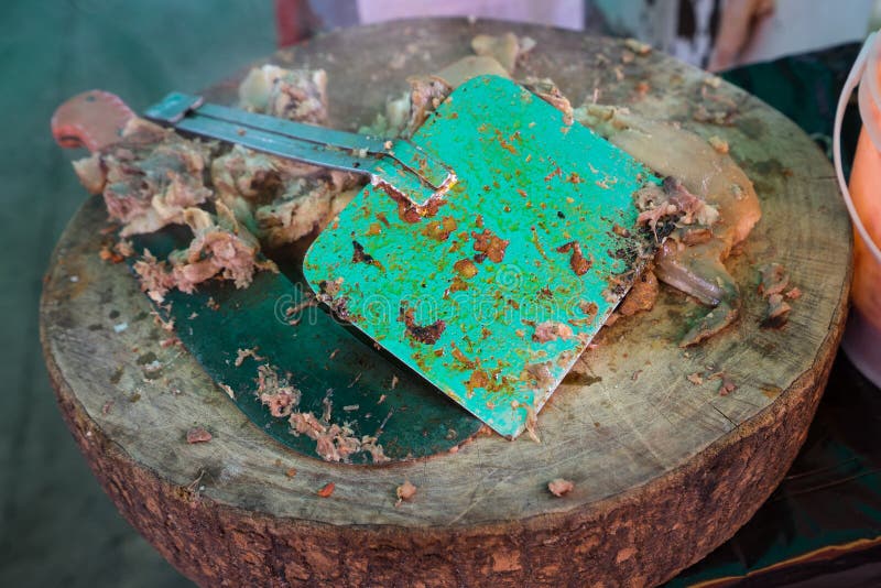 After Cuttting the Greasy Meat Stock Photo - Image of street, food ...