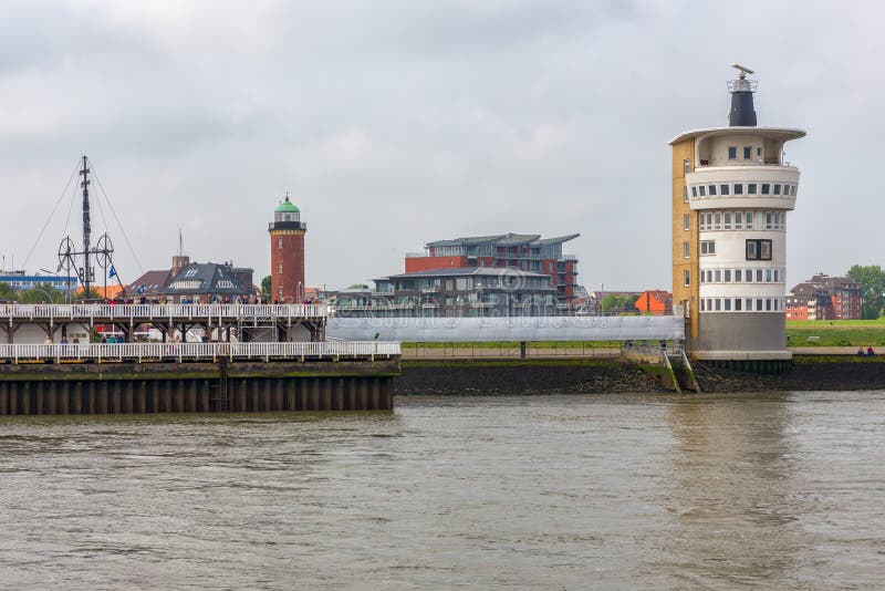 German Harbor Cuxhaven with Lighthouse and Radar Tower Shipping ...