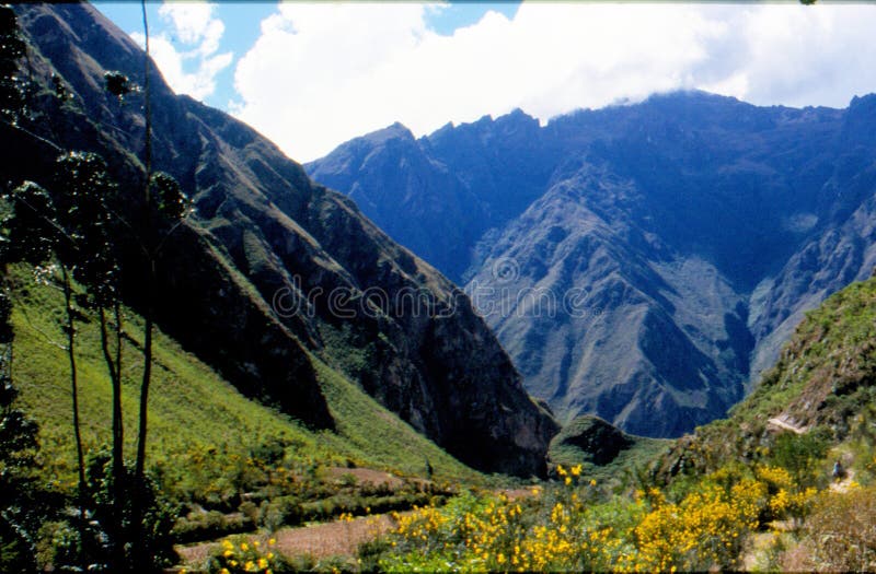 Cuzco Peru .mountain with Flowers in Spring and Sky with Clouds Stock ...