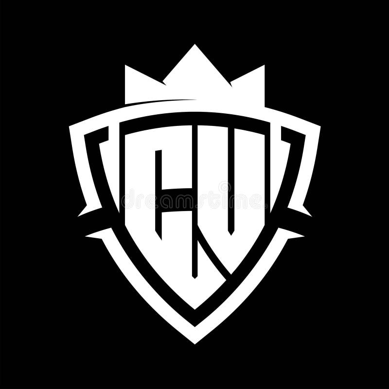 CV Letter Monogram with Triangle Curve Shield Shape with Crown White ...