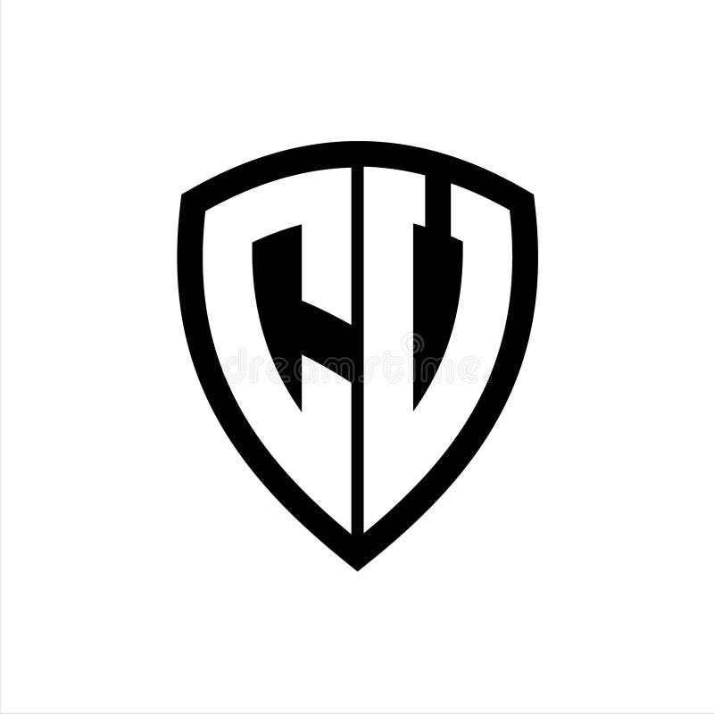 CV Monogram Logo with Bold Letters Shield Shape with Black and White ...