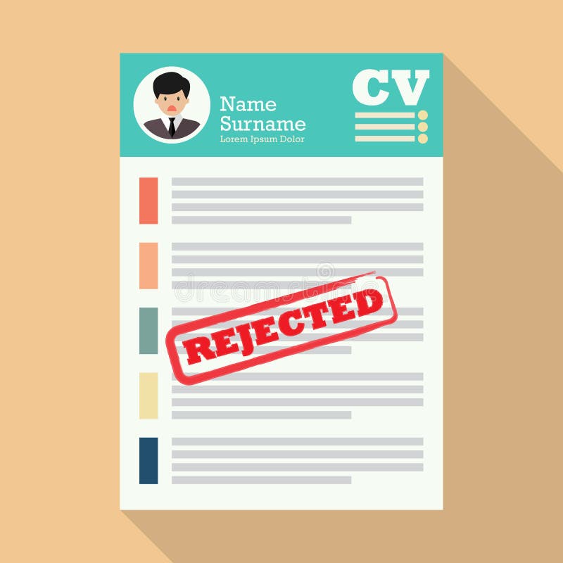 CV with rejected stamp stock vector. Illustration of occupation - 111453735