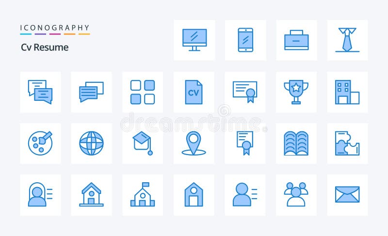 25 Cv Resume Blue Icon Pack Stock Vector - Illustration of education ...