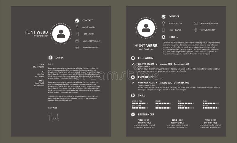 CV Resume with Cover Minimal Design Dark Template Vector Stock Vector ...