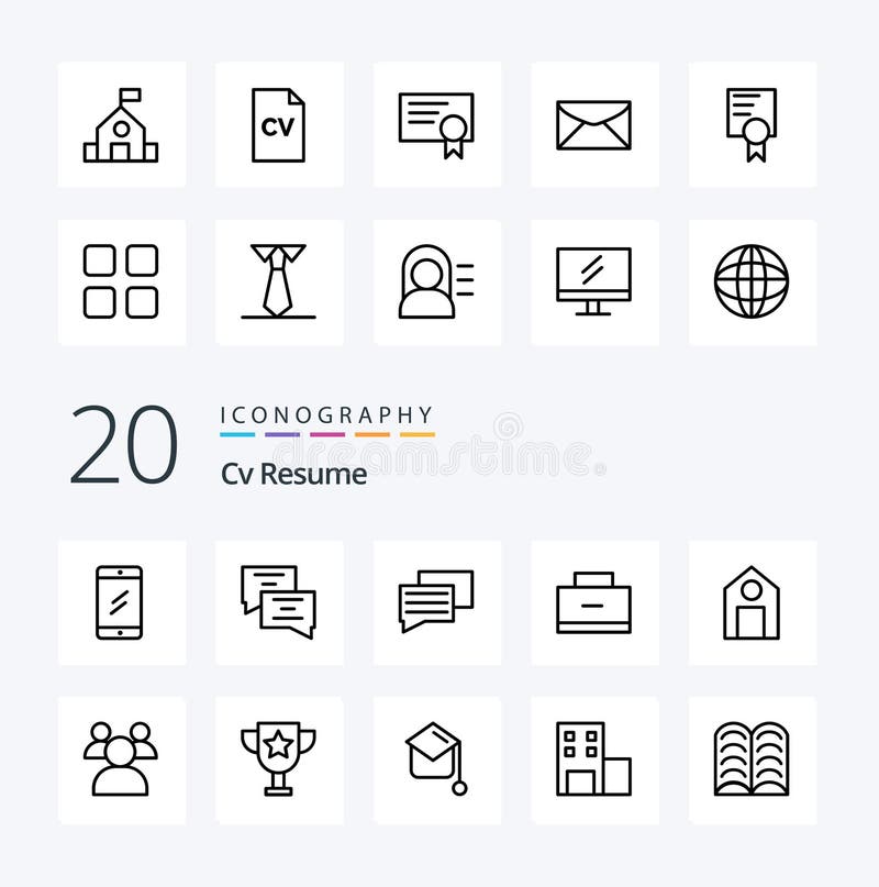 20 Cv Resume Line Icon Pack Like School Education Message School Stock ...