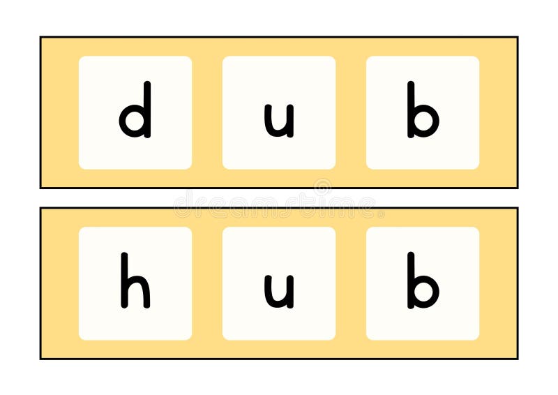 CVC Short Vowel Words Flashcards - 23 Stock Illustration - Illustration ...