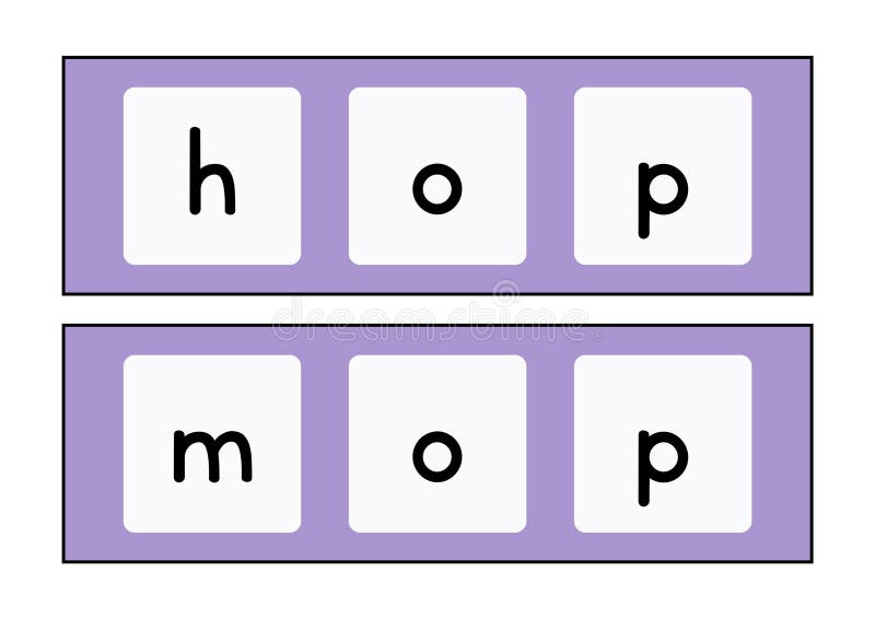 CVC Short Vowel Words Flashcards - 23 Stock Illustration - Illustration ...