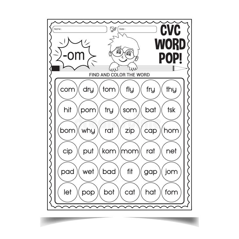 CVC Worksheet for Kids Teaching Stock Vector - Illustration of puzzle ...