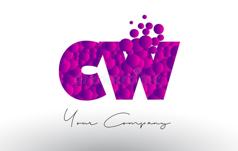 CW C W Dots Letter Logo with Purple Bubbles Texture. Stock Vector ...