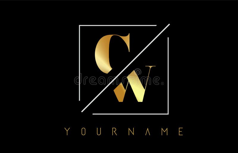 CW Golden Letter Logo with Cutted and Intersected Design Stock Vector ...