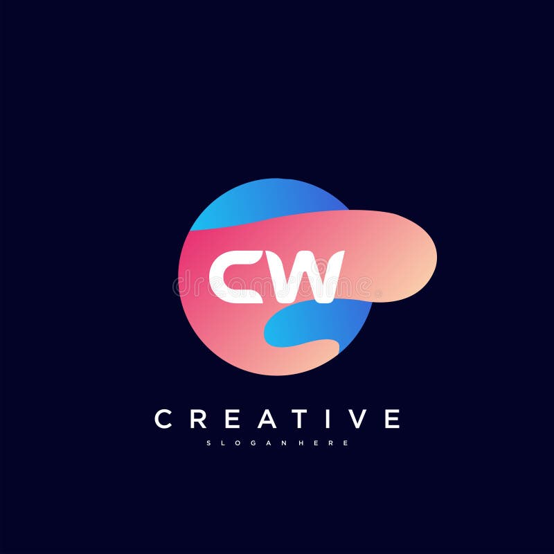 CW Initial Letter Logo Icon Design Template Elements with Wave Colorful ...
