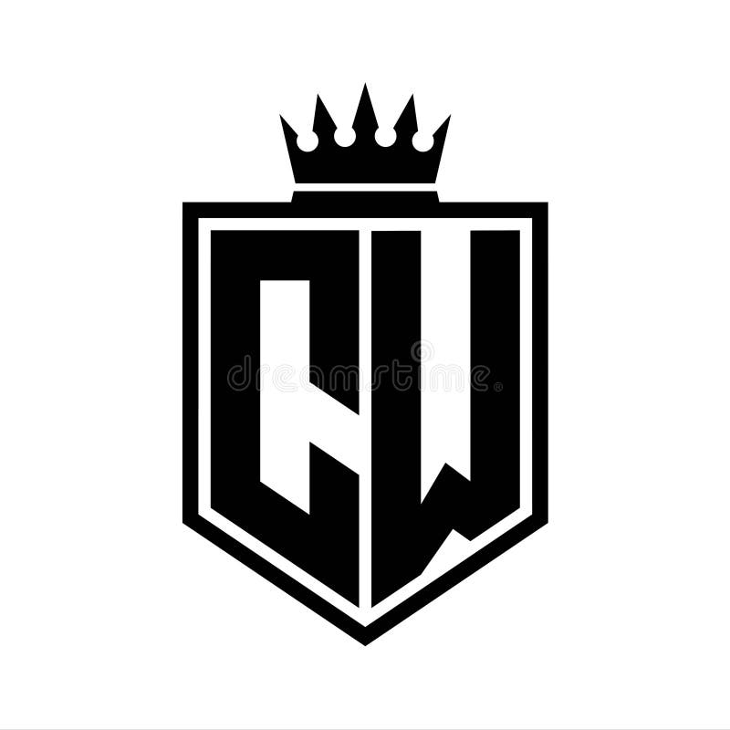 CW Logo Monogram Bold Shield Geometric Shape with Crown Outline Black ...