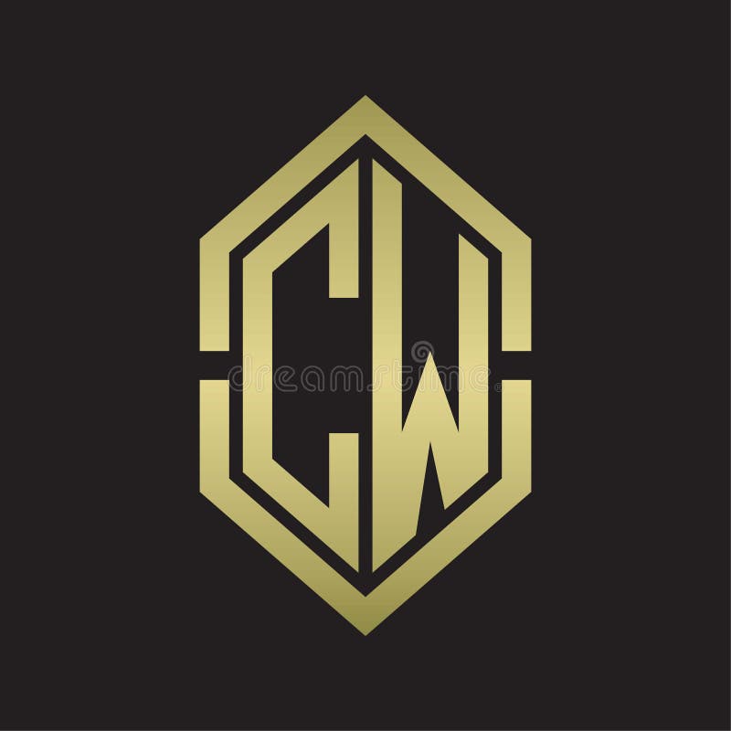 CW Logo Monogram with Hexagon Shape and Outline Slice Style with Gold ...