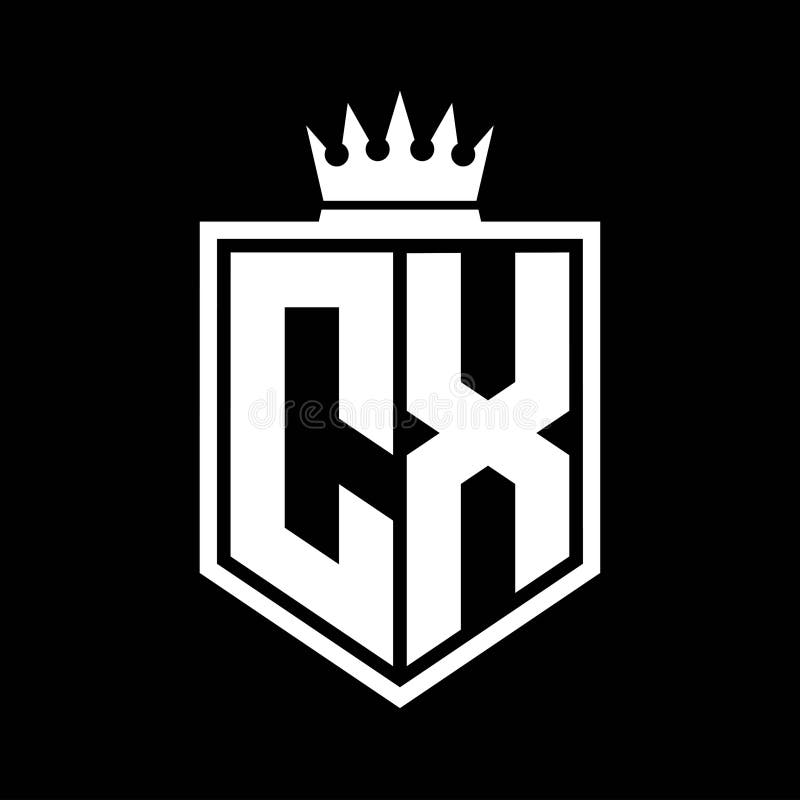 CX Logo Monogram Bold Shield Geometric Shape with Crown Outline Black ...