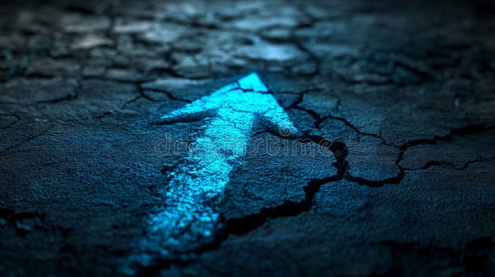 Cyan Arrow Emerges from a Cracked Dark Surface Stock Illustration ...