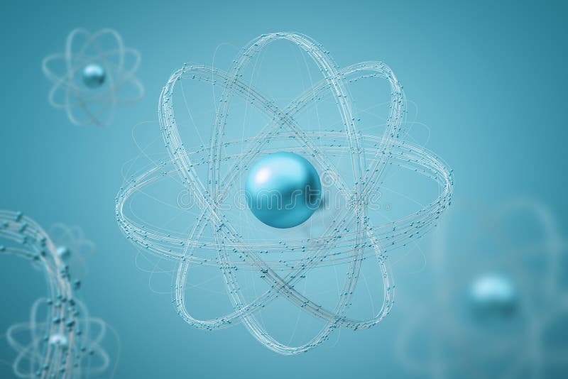 Cyan Atom Model Over Blue Background Stock Illustration - Illustration ...