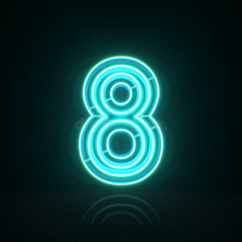 Cyan Blue Neon Wire Number 8 EIGHT 3D Stock Illustration - Illustration ...