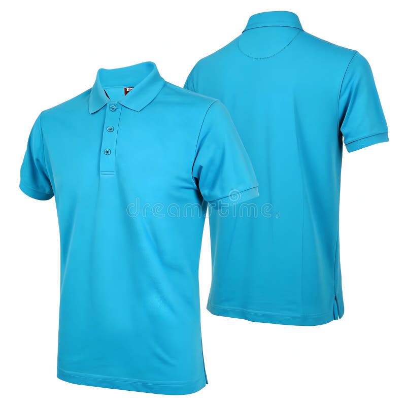 Cyan Blue Polo Shirt Front and Back Isolated on White Background Stock ...
