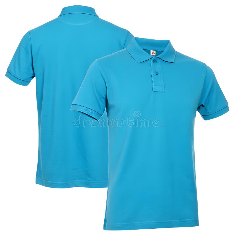 Cyan Blue Polo Shirt Front and Back View Isolated on White Background ...