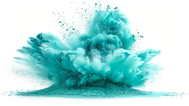 Cyan Cloud of Macaron Dust Explodes Against a White Background ...