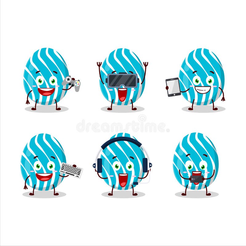Cyan Easter Egg Cartoon Character are Playing Games with Various Cute ...