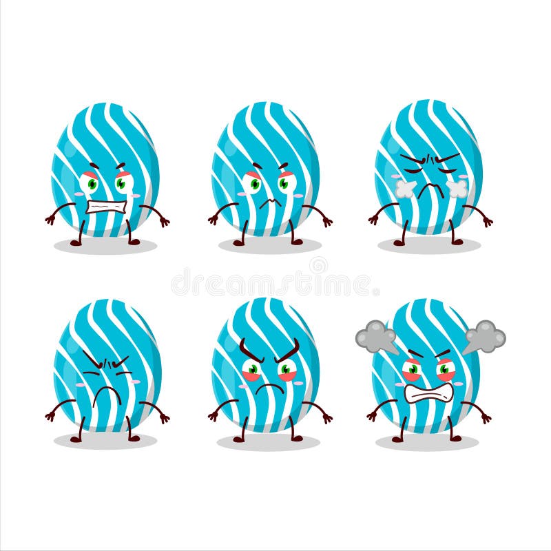 Cyan Easter Egg Cartoon Character with Various Angry Expressions Stock ...