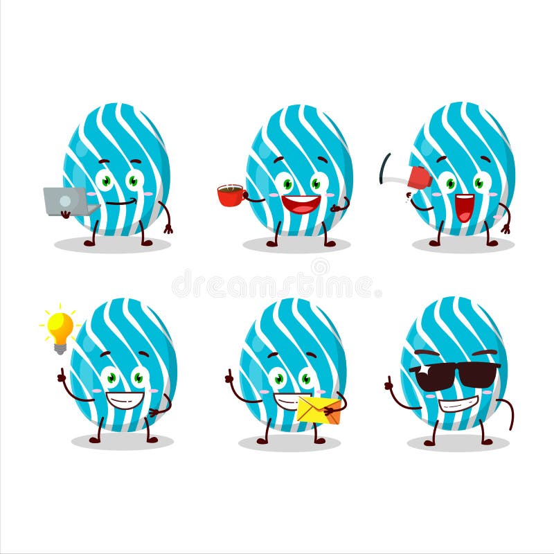 Cyan Easter Egg Cartoon Character with Various Types of Business ...
