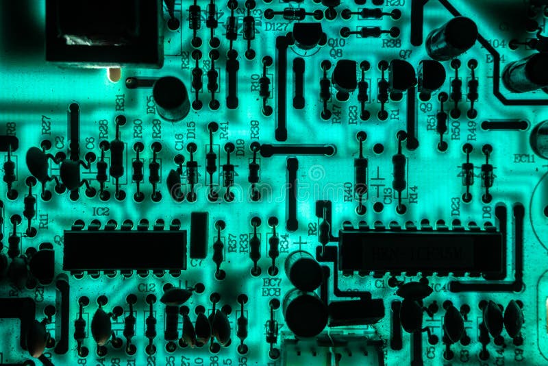 Cyan Electronic Board Illuminated Backlight, Close Up Stock Image ...