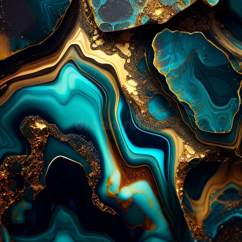 Cyan and Gold Marble Texture. Generative AI. Stock Illustration ...