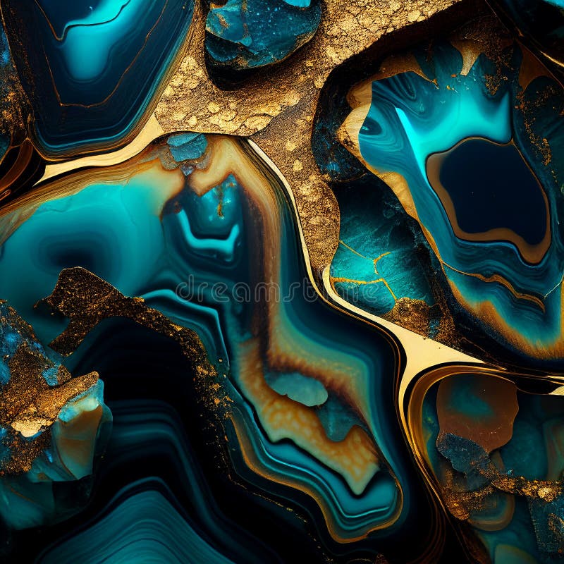 Cyan and Gold Marble Texture. Generative AI. Stock Illustration ...