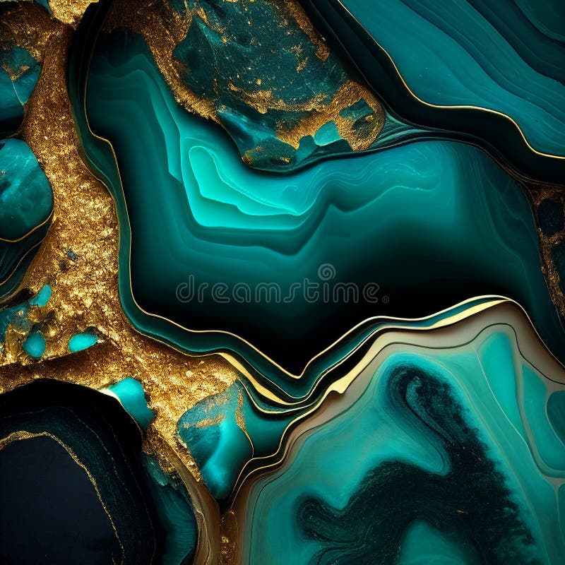 Cyan and Gold Marble Texture. Generative AI. Stock Illustration ...