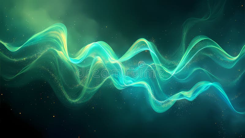 Cyan and Green Light Curves with Floating Particles Stock Photo - Image ...