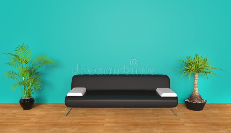 Cyan Living Room stock illustration. Illustration of floor - 59002241