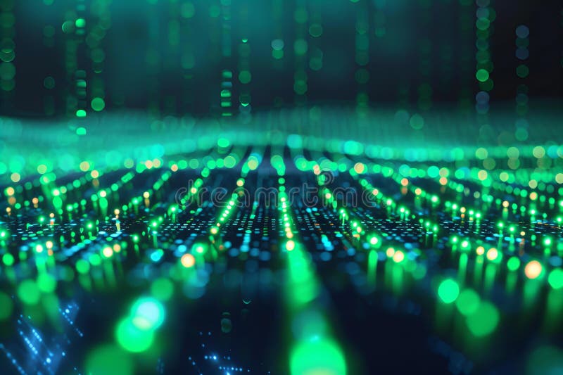 Cyan Matrix Code Background Illustration. Black and Green Binary Code ...