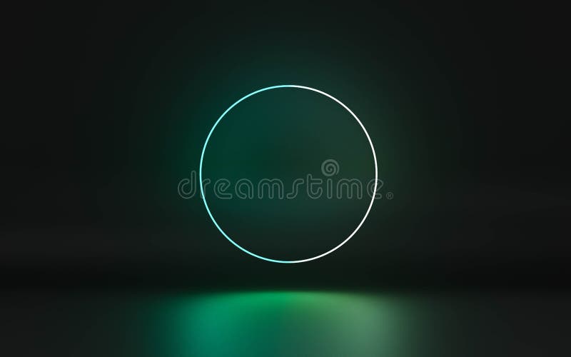 Cyan Neon Light Ring Abstract Dark Background 3d Render Illustration ...