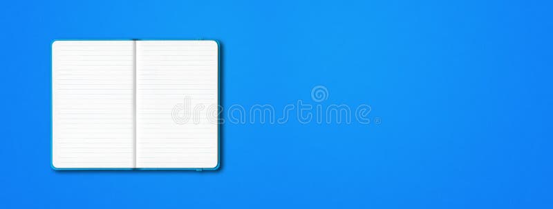 Cyan Open Lined Notebook Isolated on Blue Background. Horizontal Banner ...