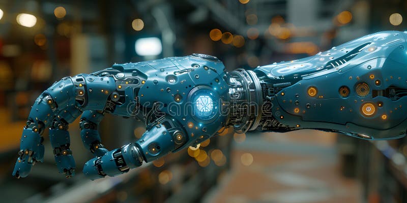 Contemporary Grey Tech Interior with Cyan Robot Arm Stock Illustration ...