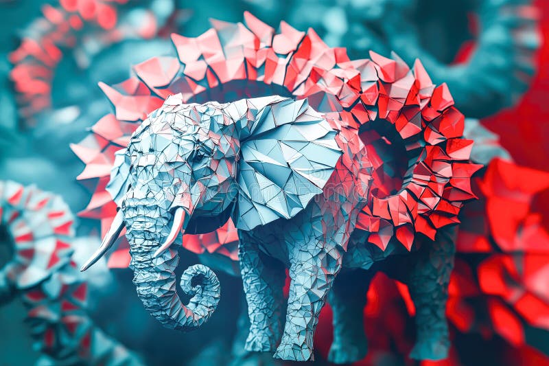 Origami Elephant Folded Paper Elegant Red Cyan Patterns Stock ...
