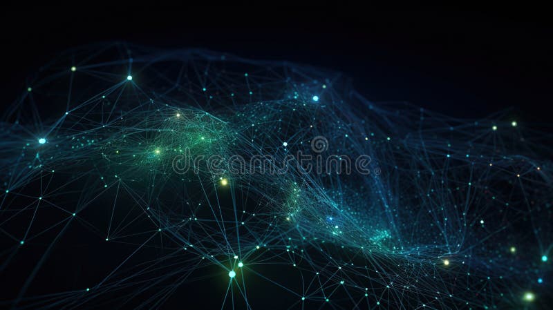 Cyan Technology Connected Dot Web on Dark Modern Background Stock ...