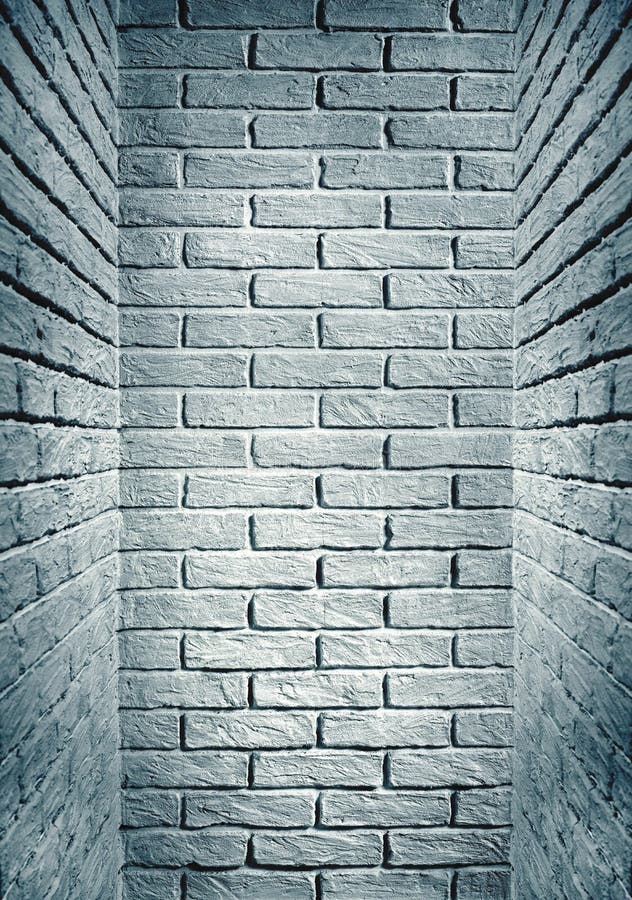 Cyan Toned Brick Wall End of the Corridor, Abstract Background P Stock ...