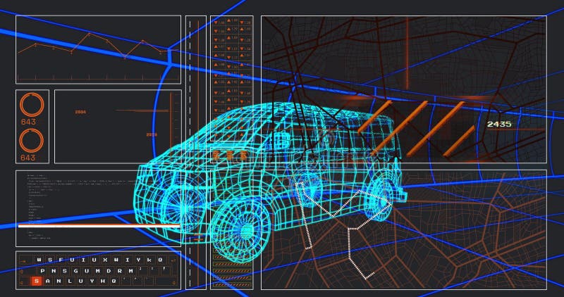 Cyan Wireframe SUV Model Rotating in Animated 3D Illustration, Showing ...