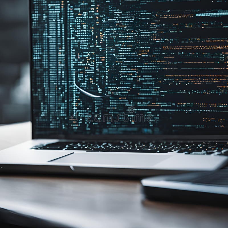 A Cyber Attack and Codes on the Laptop Stock Illustration ...